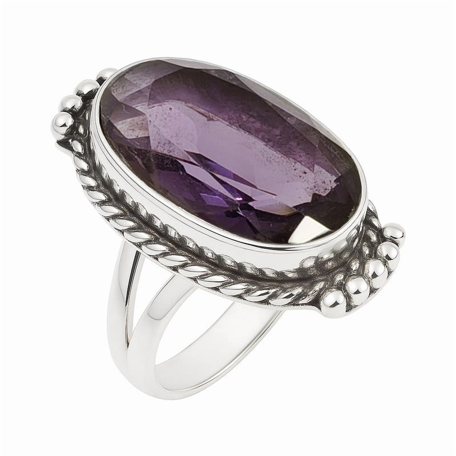 Amethyst Gemstone Ring for Women – Sterling Silver Handmade Jewelry, Oval Cut February ...