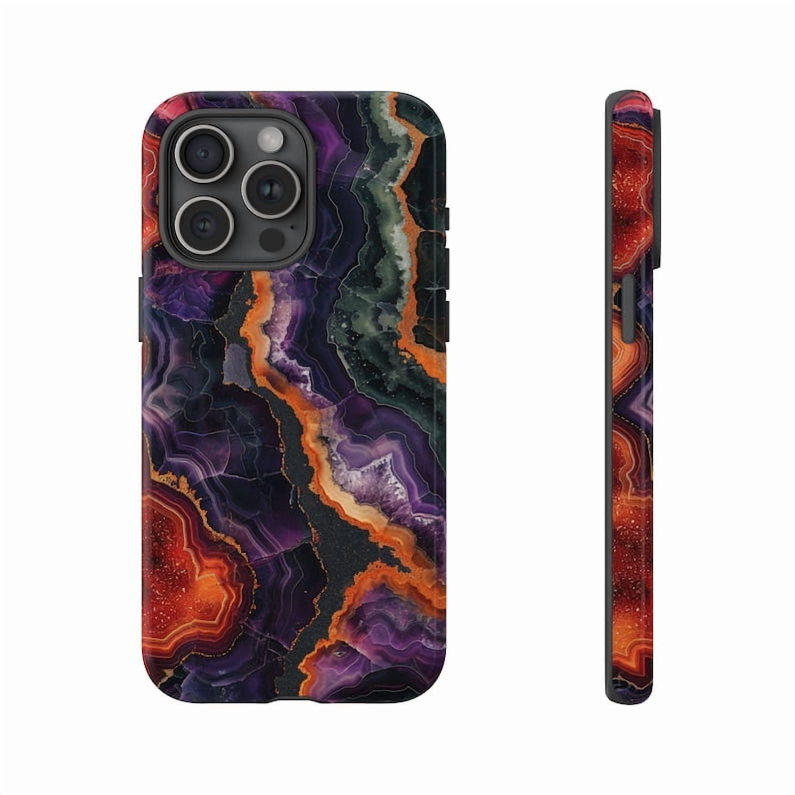 Amethyst Geode Crystal Artwork Phone Case Dark Purple Orange Agate ...