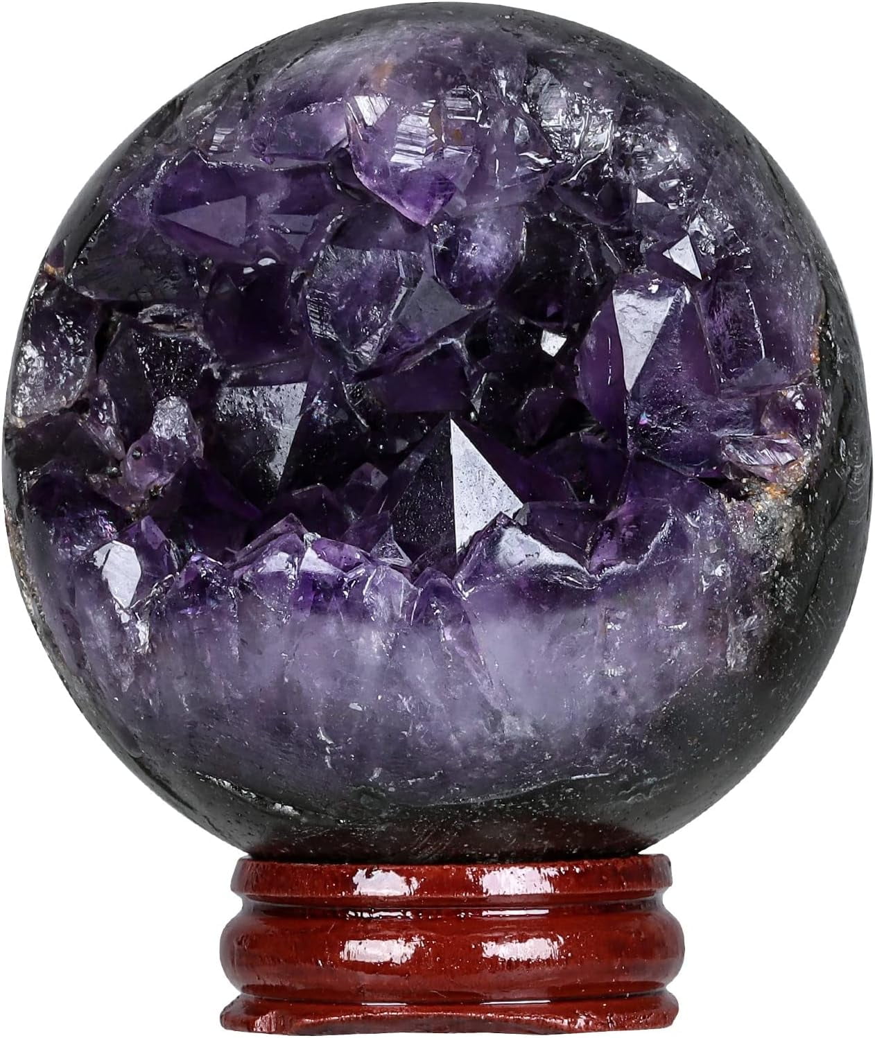 Amethyst Geode Crystal Ball with Wooden Stand, Feng Shui Stone Sphere Energy Cave for Home ...
