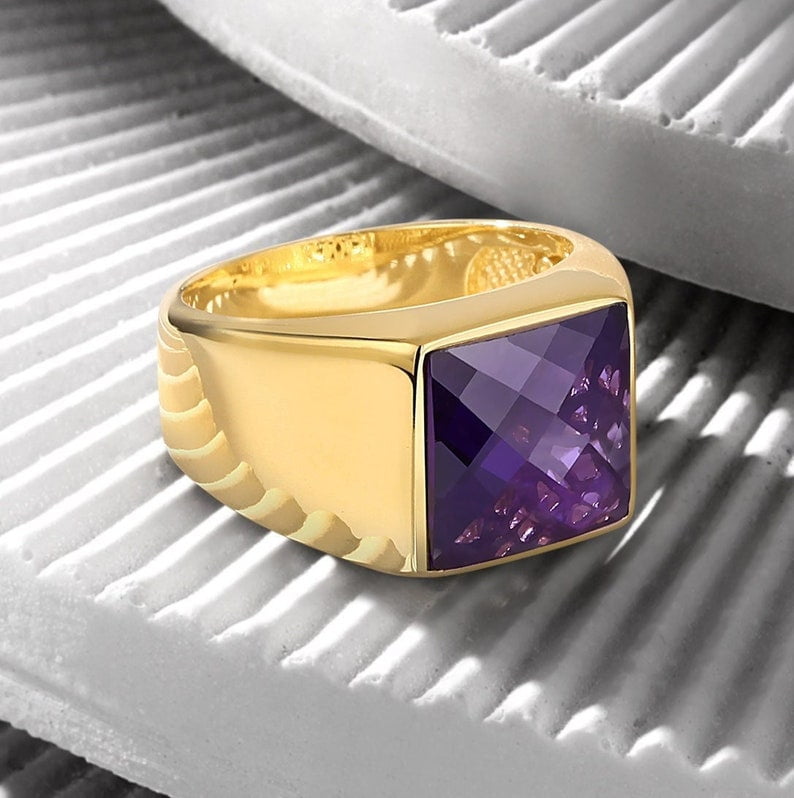 Amethyst Minimal Classic Signet Ring, Mens Valentine's Day Gift, Unique ...