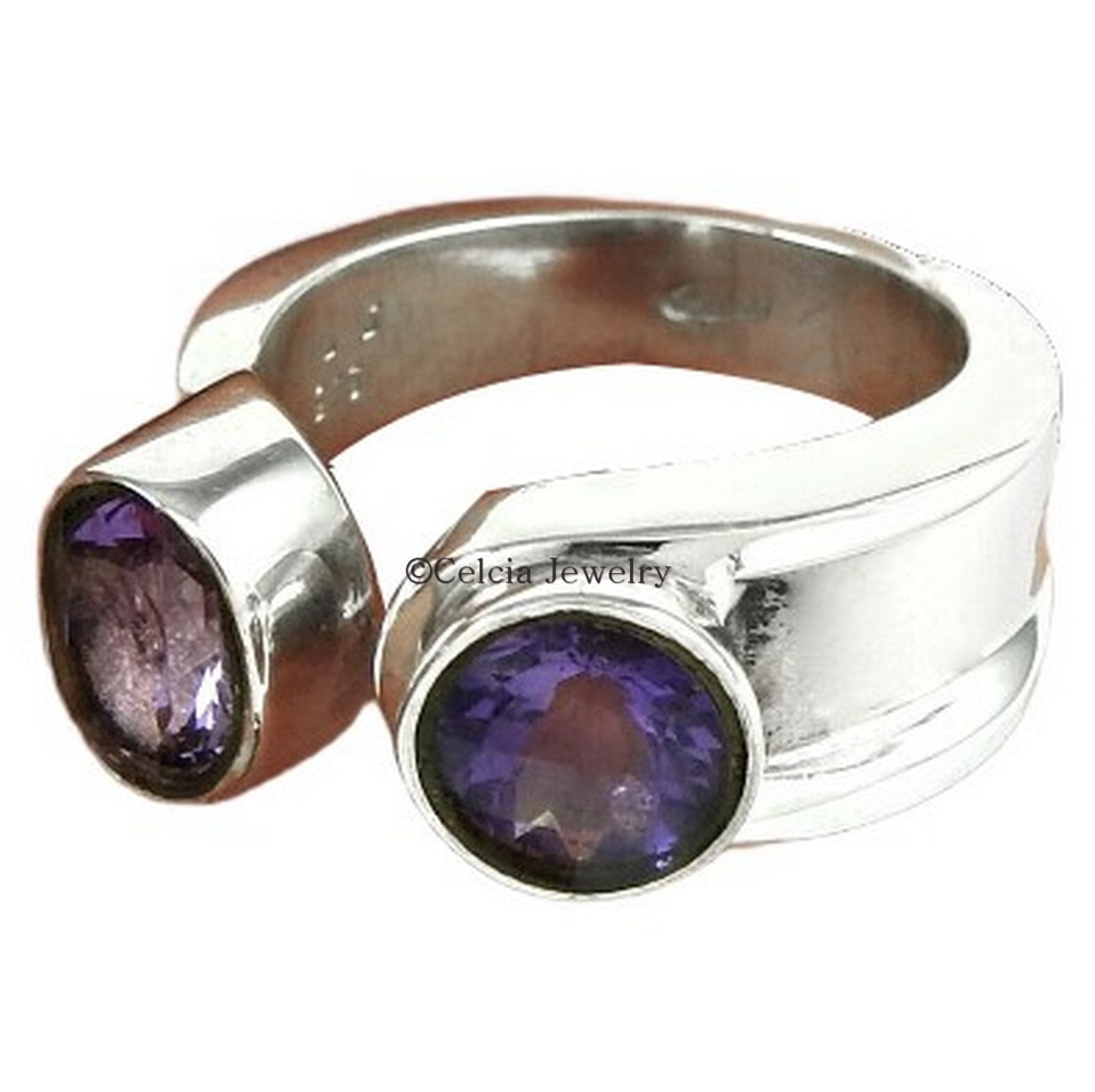 Amethyst Natural Healing Gemstone Adjustable Ring For Women, Statement Elegant Multi Stone ...