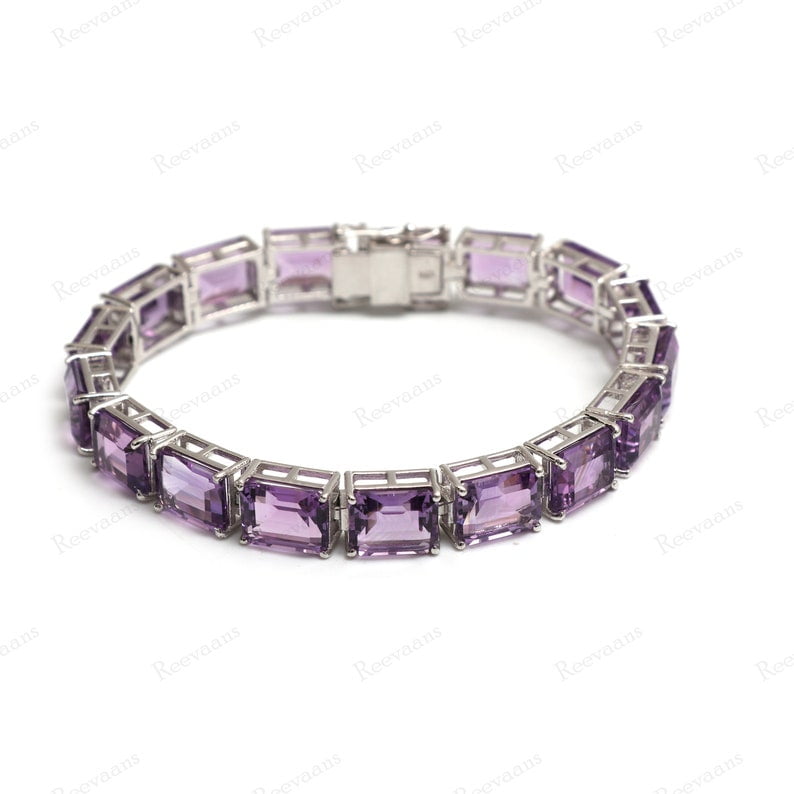 Amethyst Octagon Cut Gemstone Bracelet,Gold Silver Bridal Jewelry ...