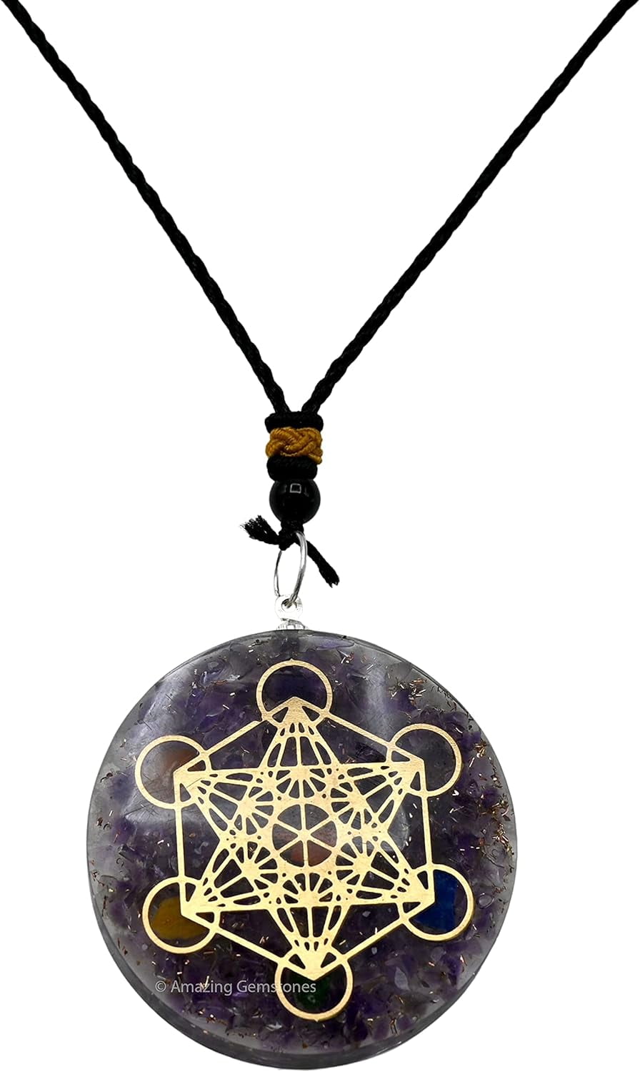 Amethyst Orgonite Metatron Cube Pendant Necklace for Men Women ...