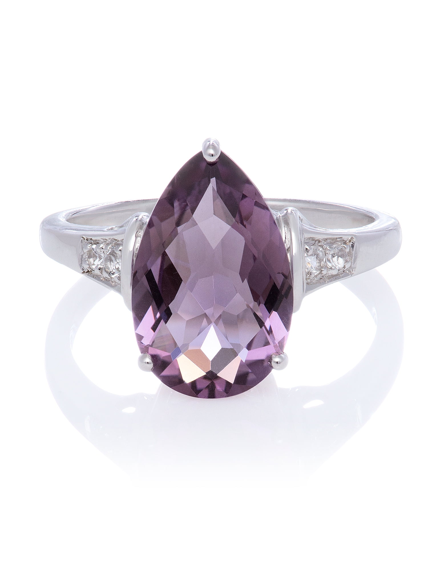 Amethyst Pear-Shape with White Topaz Sterling Silver Ring, Size 7 ...