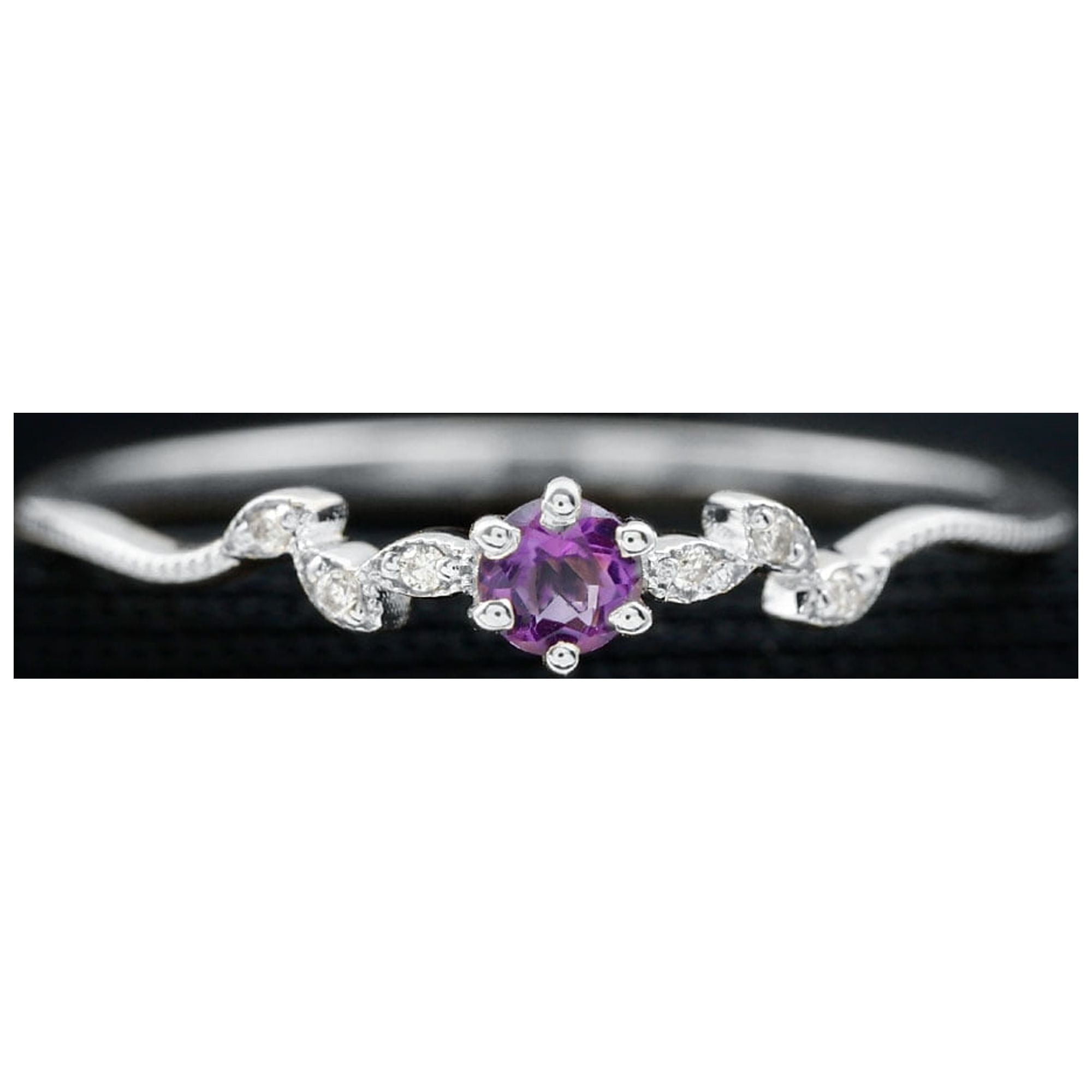 Amethyst Promise Ring with Diamond for Women, Beaded Leaf Ring - AAA ...