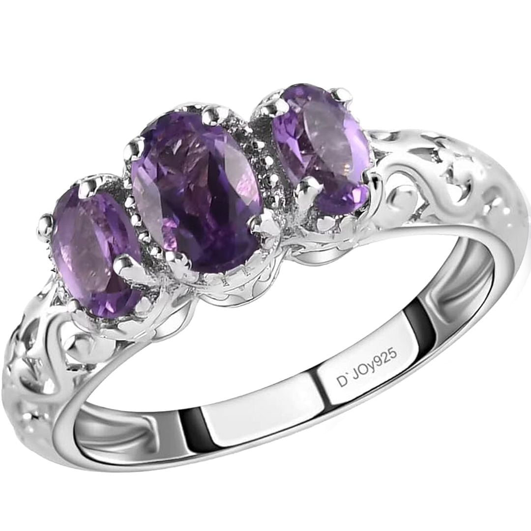 Amethyst Ring Sterling Silver Rings Women in Platinum Plating Crystal ...