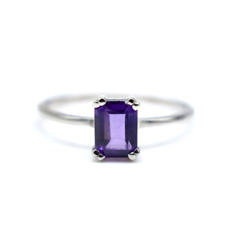 Amethyst Rings Emerald cut gemstone Ring engagement ring 925 sterling silver ring Gift for her ...