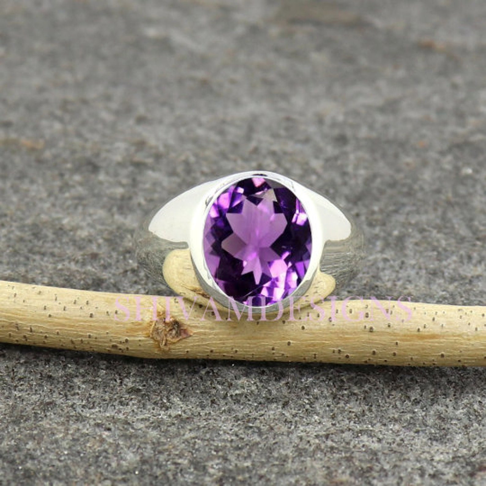 Amethyst Signet Ring, Mens Signet Amethyst Ring, Sterling Silver Ring, Anniversary Rings for Men ...