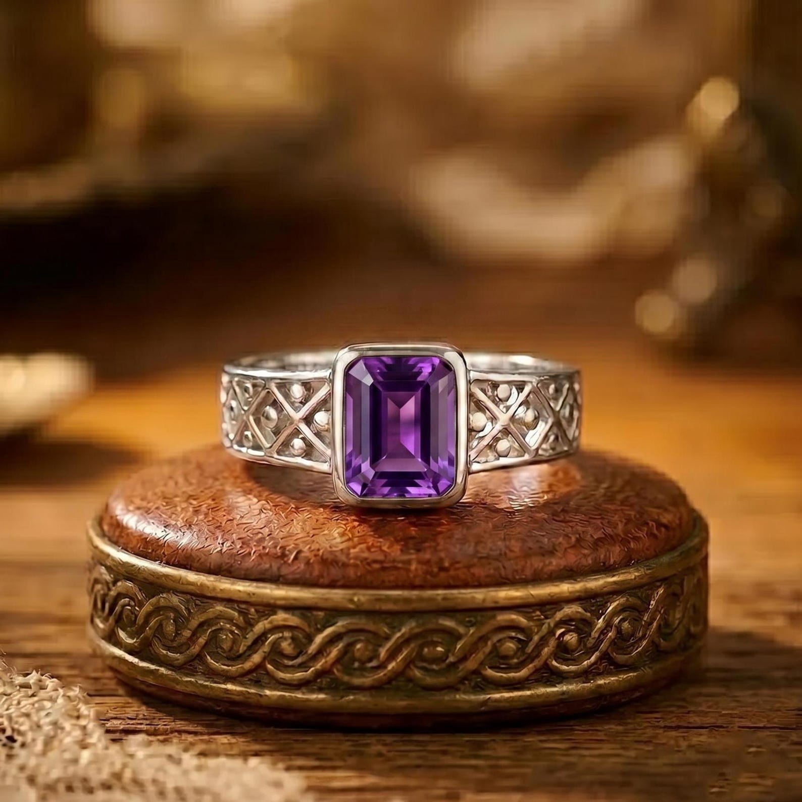 Amethyst Signet Ring for Men, 925 Sterling Silver Gemstone Ring ...