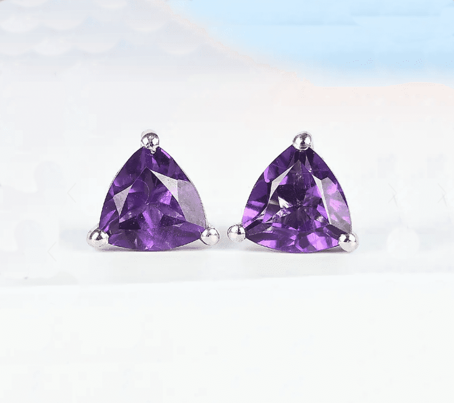 Amethyst Solitaire Earrings, Natural Amethyst 6 mm Trillion Cut Stud, 925 Sterling Silver ...