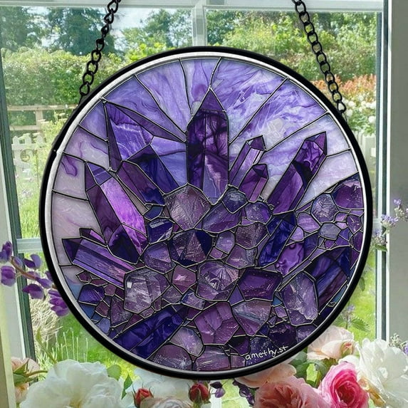 Amethyst Stained Glass Window Hanging, Festival Gift Ornament, Mother’S ...