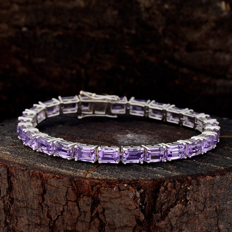 Amethyst Tennis Bracelet in Sterling Silver, Amethyst Bracelet, Rose de ...