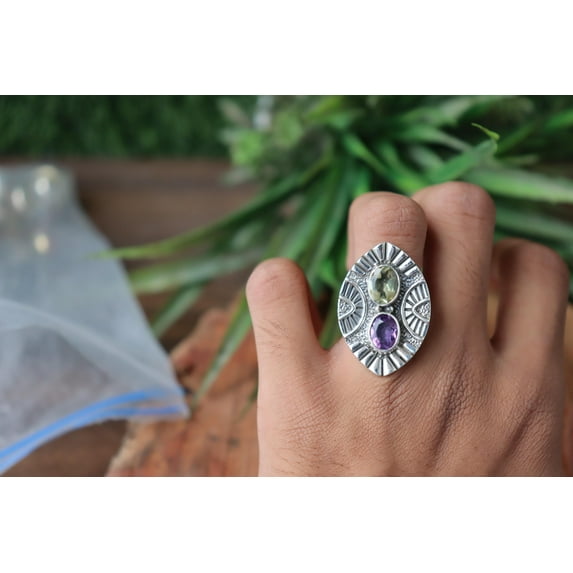 Amethyst With Peridot Gemstone Ring, 925 Sterling Silver Ring, Two Type ...