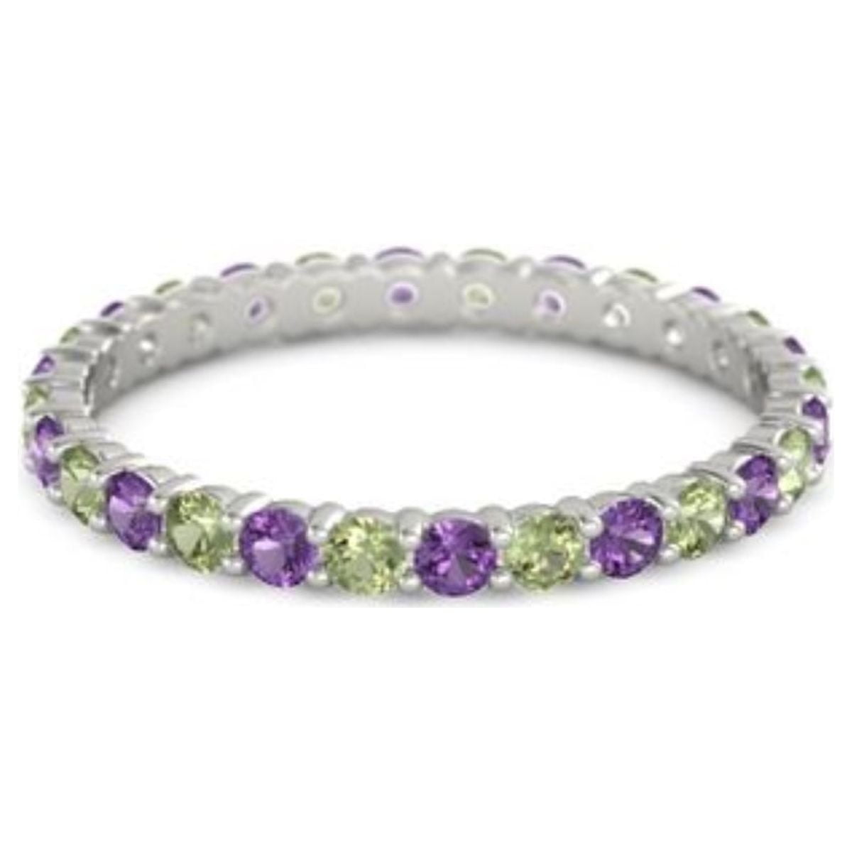 Amethyst With Peridot Round 2.50 MM Eternity 925 Sterling Silver Women Stackable Wedding Ring ...