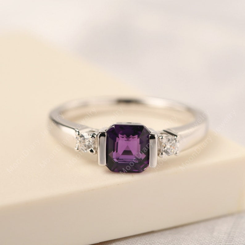 Amethyst promise ring half bezel set unique wedding ring February birthstone - Walmart.com