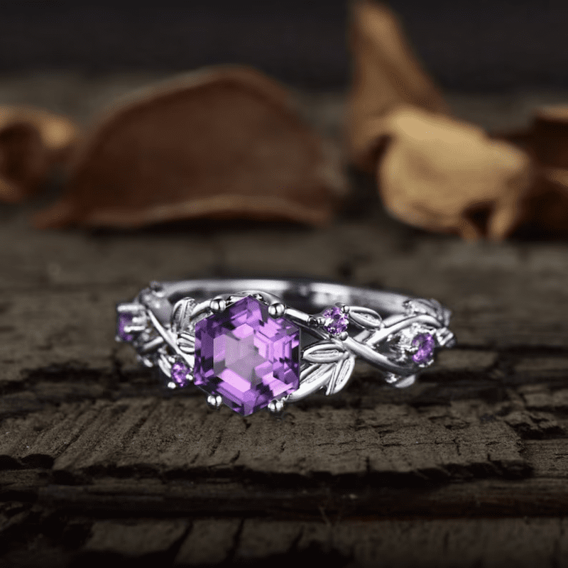 Amethyst ring vintage hexagon cut Amethyst engagement ring 14k white ...
