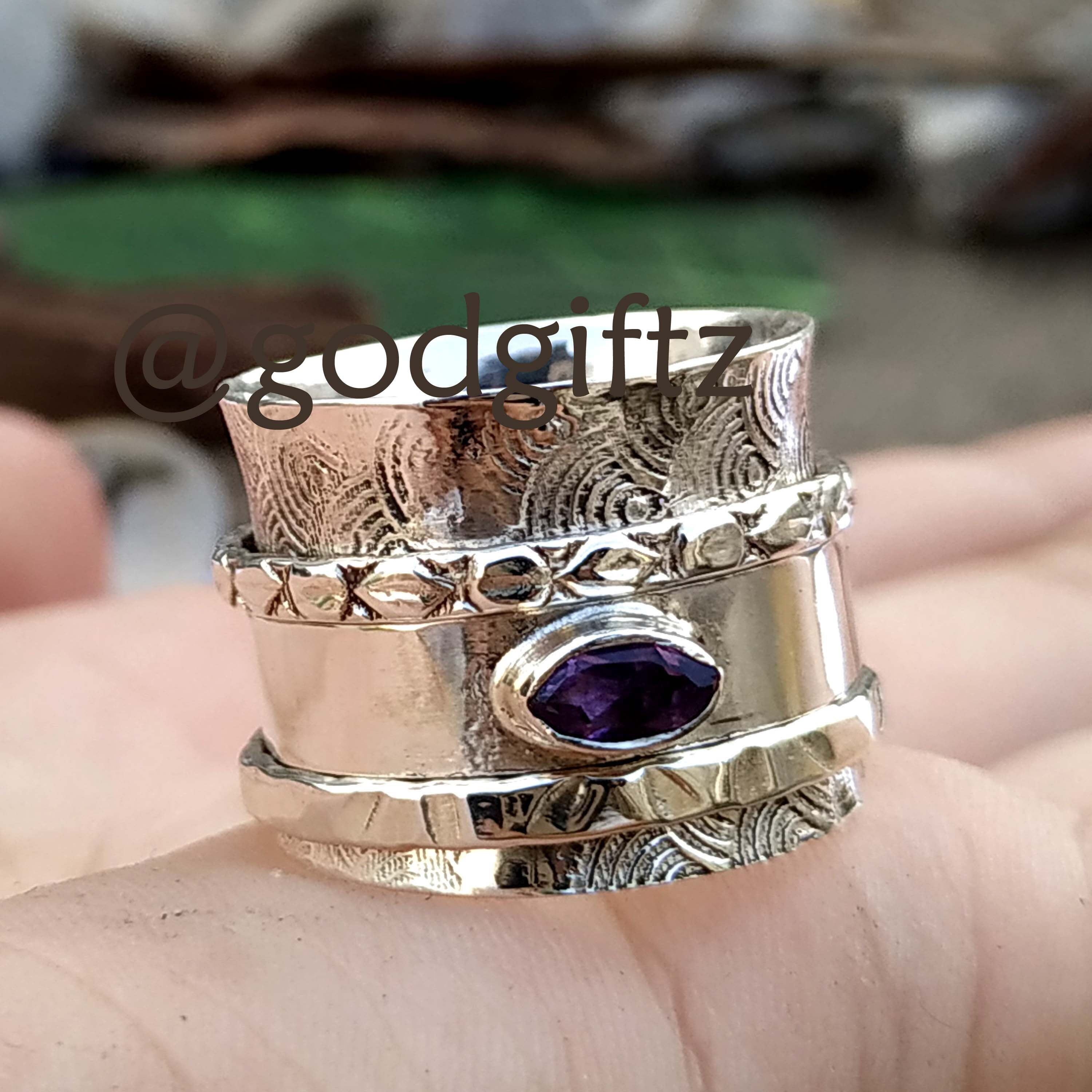 Amethyst spinner ring silver gemstone band ring boho silver spinner ...