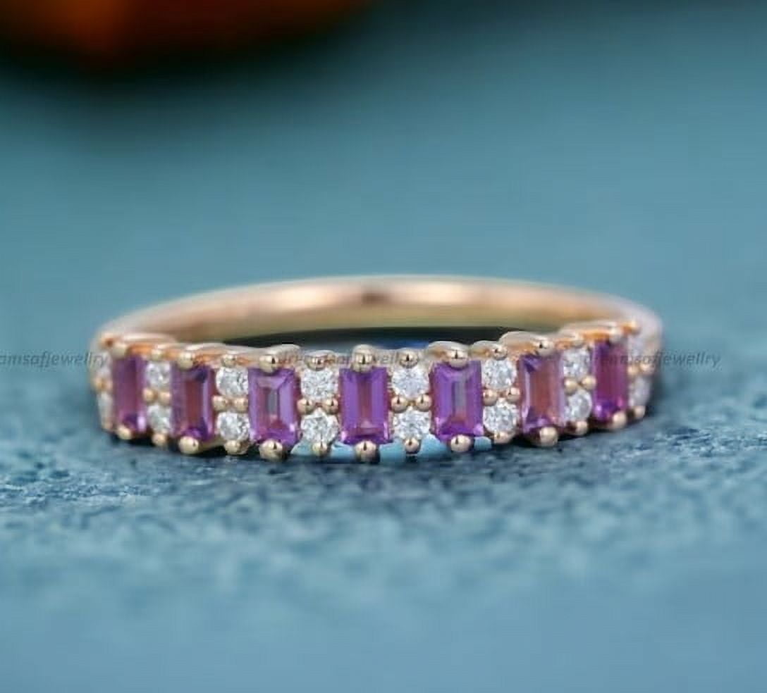 Amethyst wedding band women unique Half Eternity wedding band diamond ...