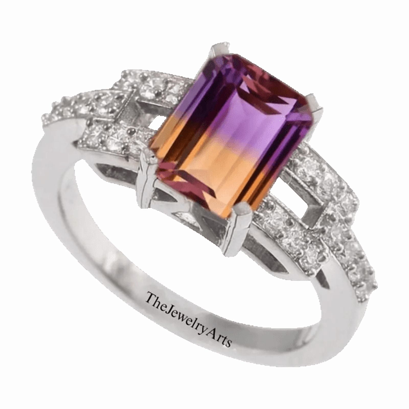 Ametrine Doublet Quartz Ring – Emerald Cut Bi-Color Ametrine Quartz ...