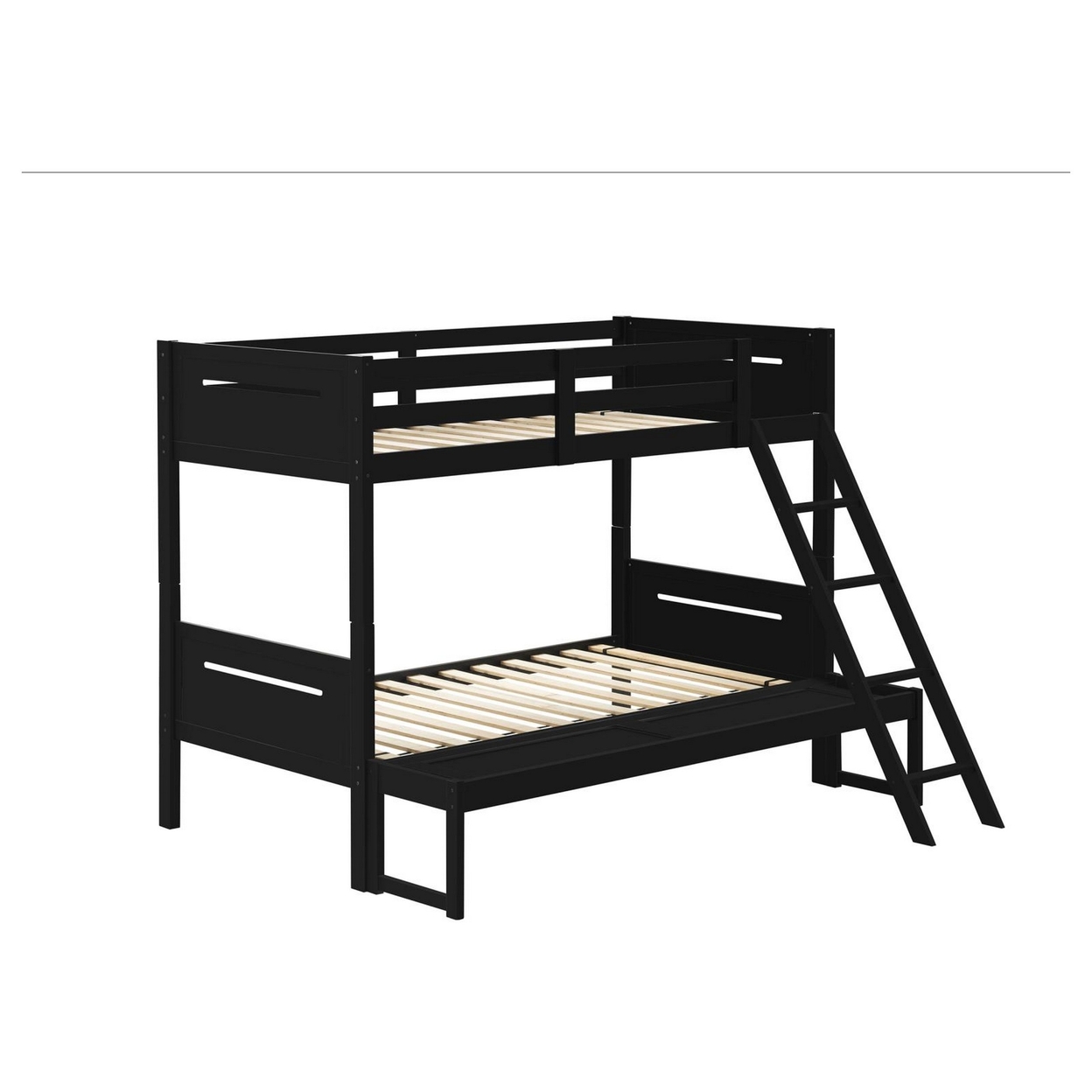 Amey Twin over Full Bunk Bed Guard Rails Attached Ladder Black Wood ...