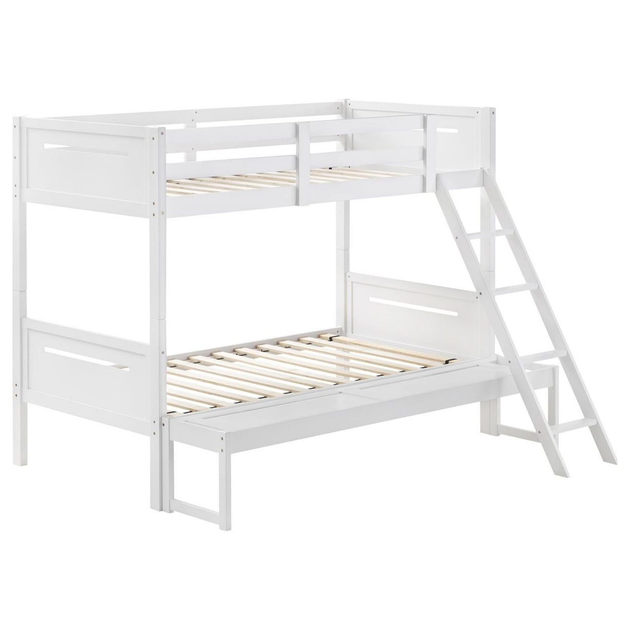 Amey Twin over Full Bunk Bed Guard Rails Attached Ladder White Wood ...