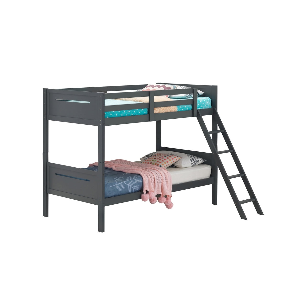 Benjara Amey Twin over Twin Bunk Bed, Guard Rails, Attached Ladder ...