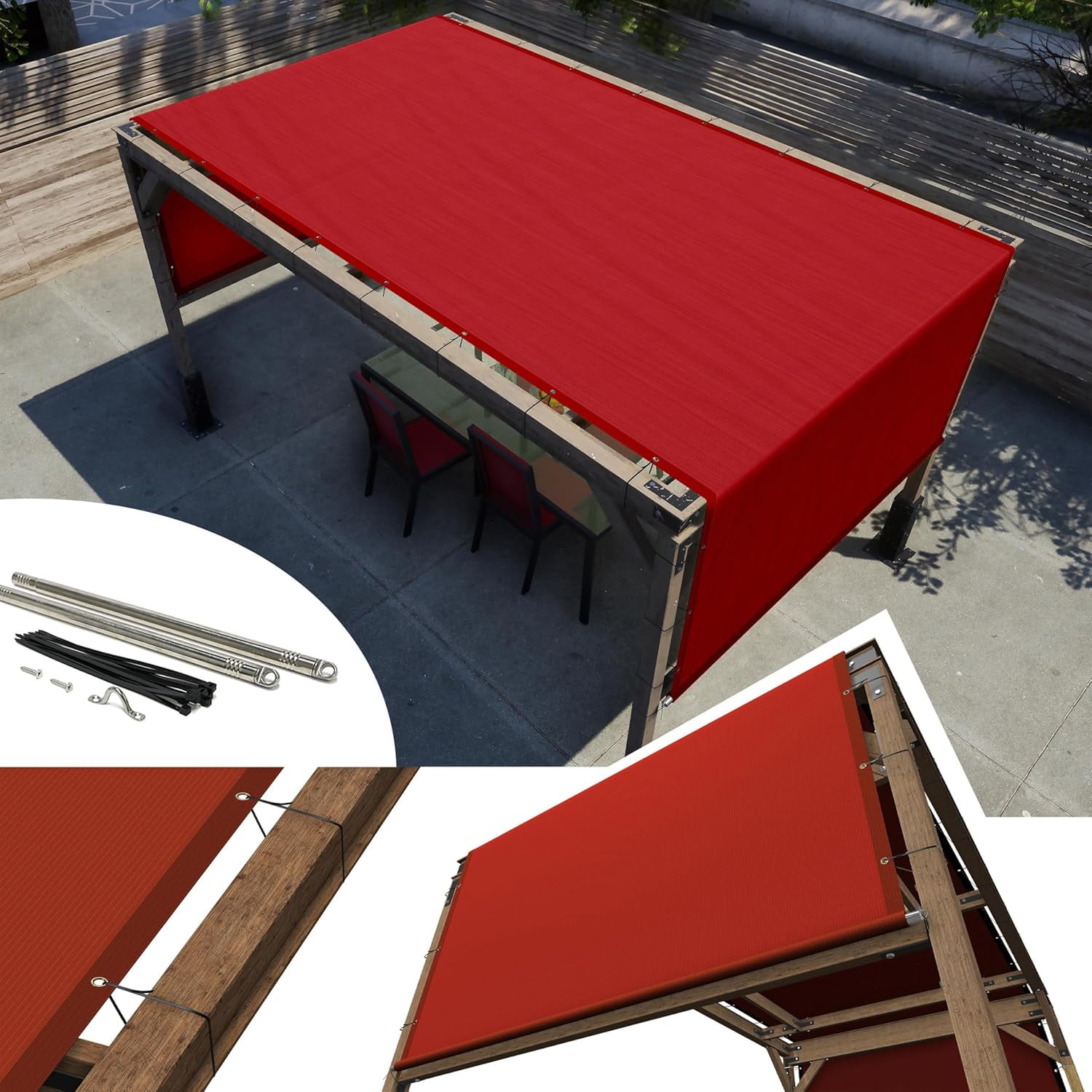 Amgo 11' W x 25' L Red Pergola UPF50 Sun Shade Canopy Replacement Cover ...