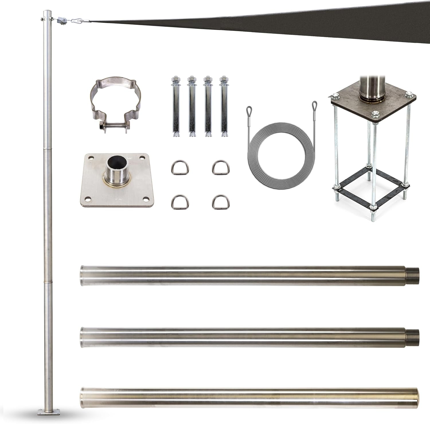 Amgo 12ft Stainless Steel Pole, Heavy Duty With Base Plate & Height ...