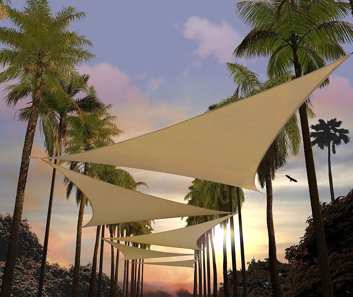 Amgo 32' x 32' x 32' Sand Triangle Sun Shade Sail Outdoor Canopy Awning ...