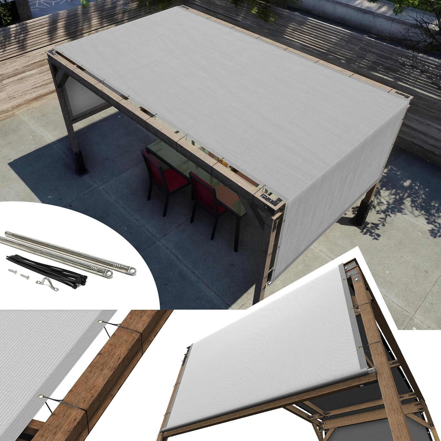 Amgo 5' W x 20' L Grey Pergola UPF50 Sun Shade Canopy Replacement Cover ...