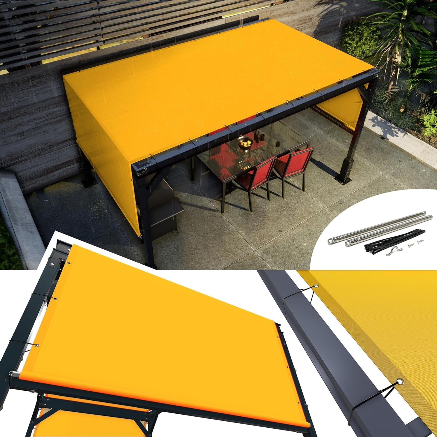 Amgo 6' W x 7' L Yellow Waterproof Pergola UPF50 Sun Shade Canopy ...