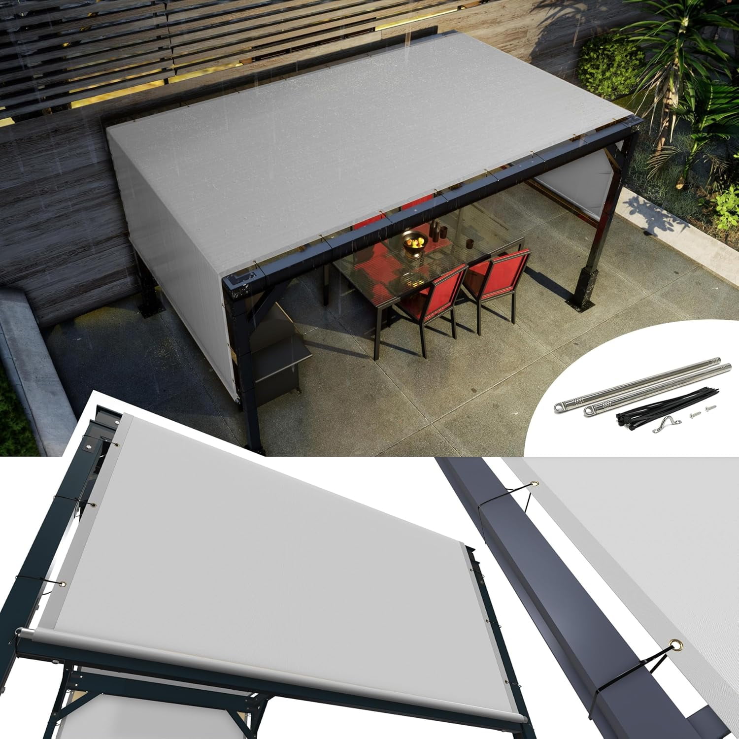 Amgo 7' W x 20' L Grey Waterproof Pergola UPF50 Sun Shade Canopy ...