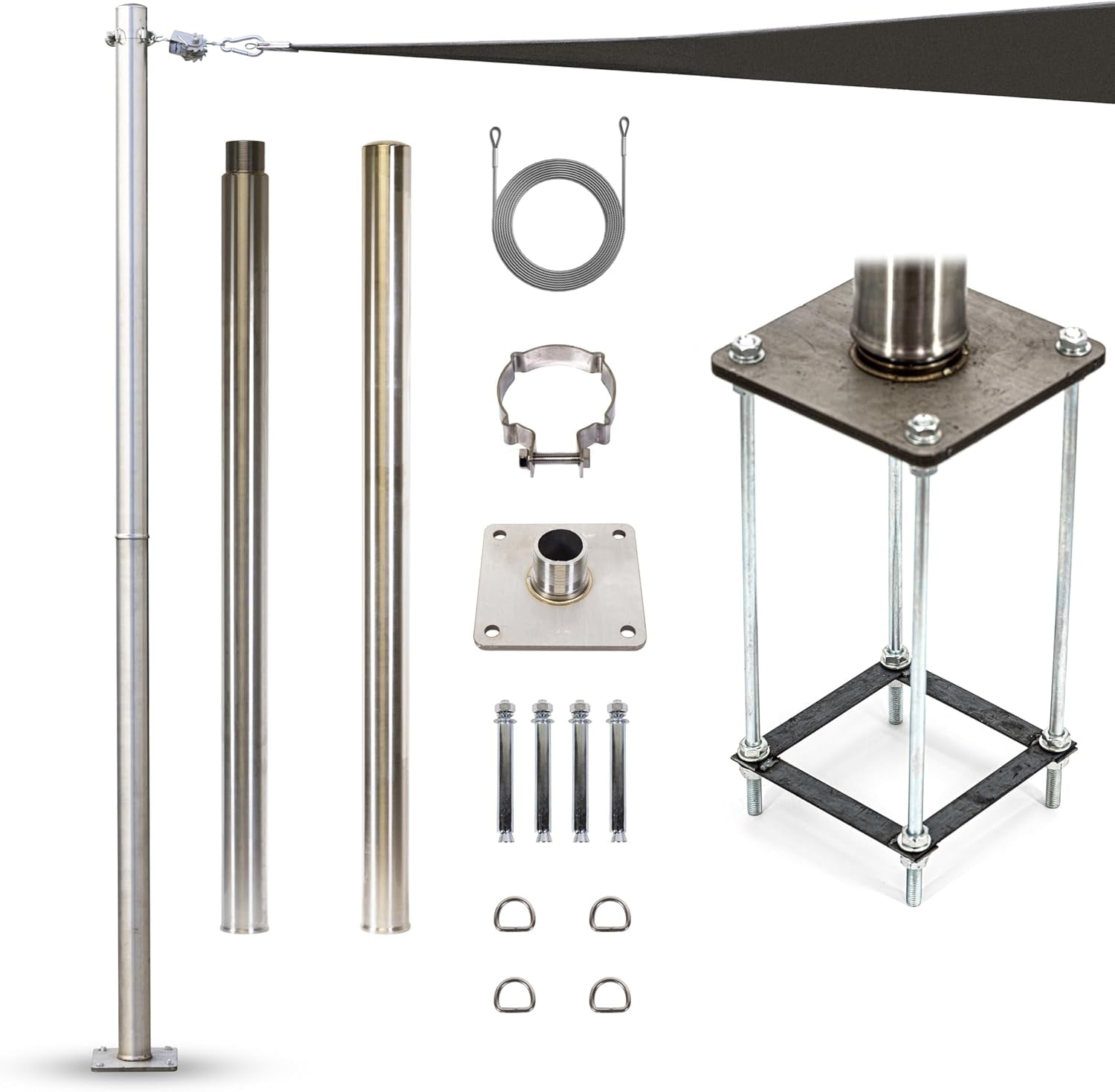 Amgo 8ft Stainless Steel Pole, Heavy Duty With Base Plate & Height ...