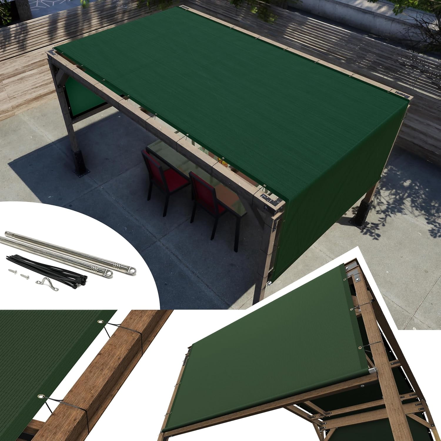 Amgo 9' W x 16' L Green Pergola UPF50 Sun Shade Canopy Replacement ...