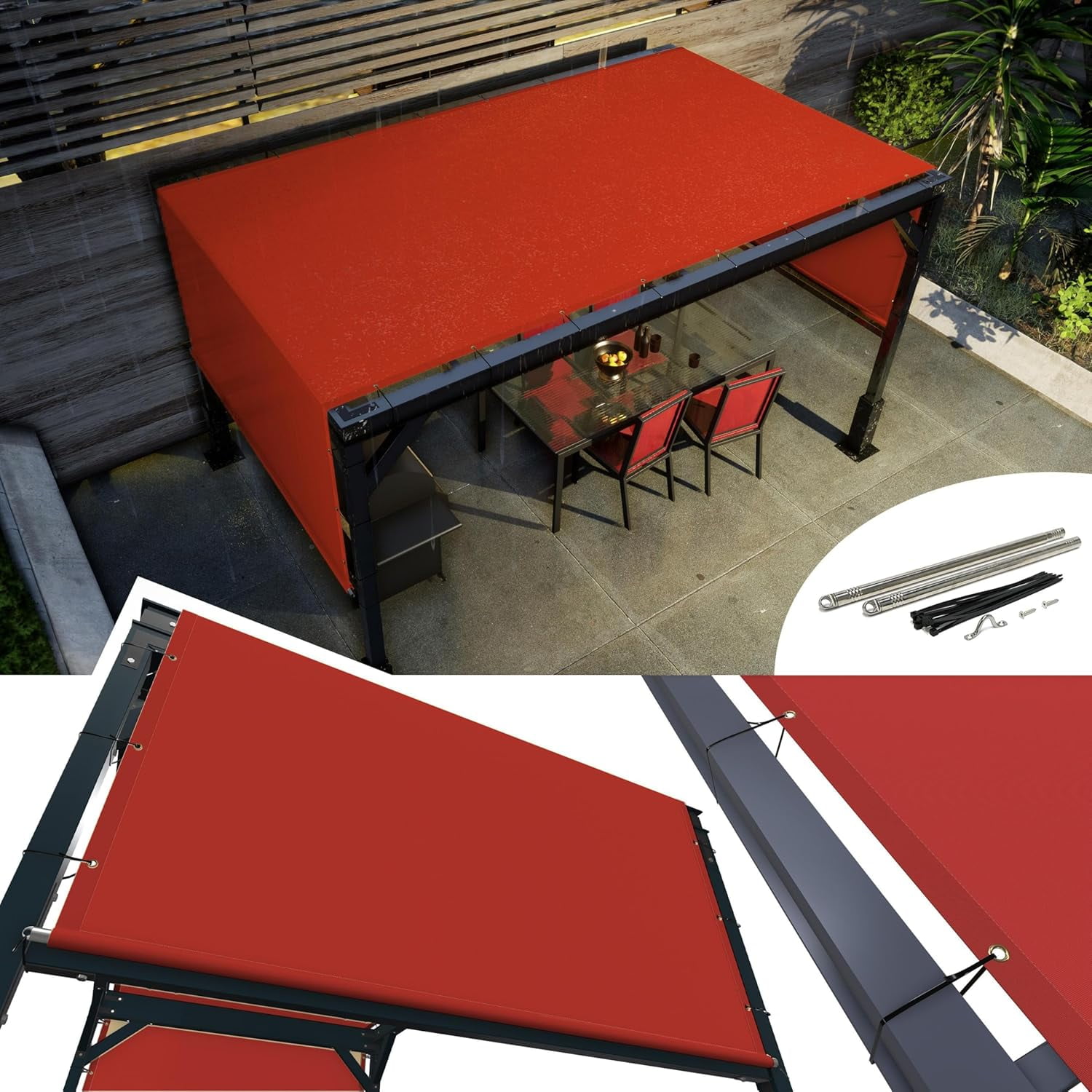 Amgo 9' W x 30' L Red Waterproof Pergola UPF50 Sun Shade Canopy ...