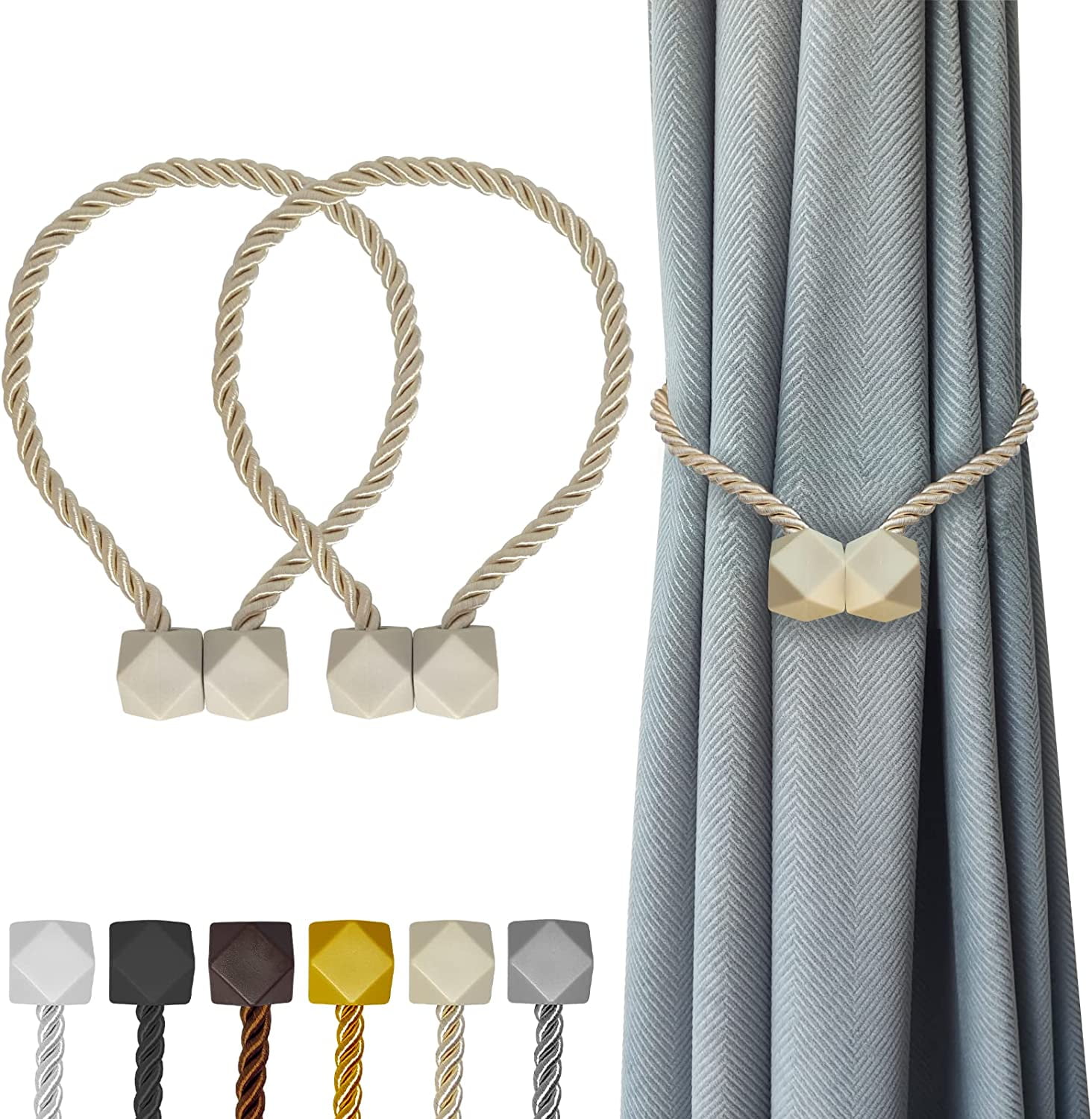 Amgo Beige Magnetic Curtain Tiebacks, 2 Pack Octagon Style Curtain ...