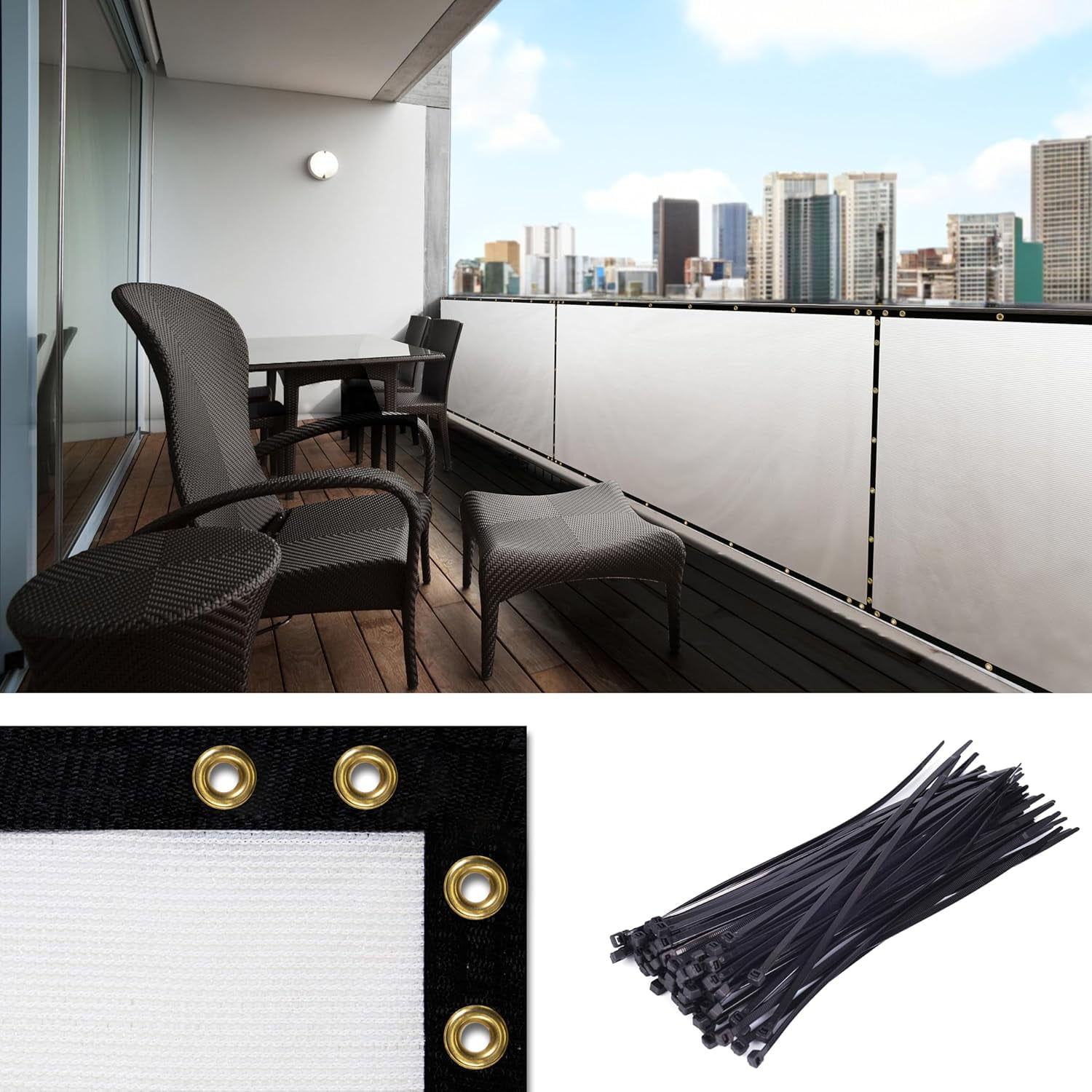 Amgo Custom Made 3' x 135' White Balcony Privacy Screen, Apartment ...