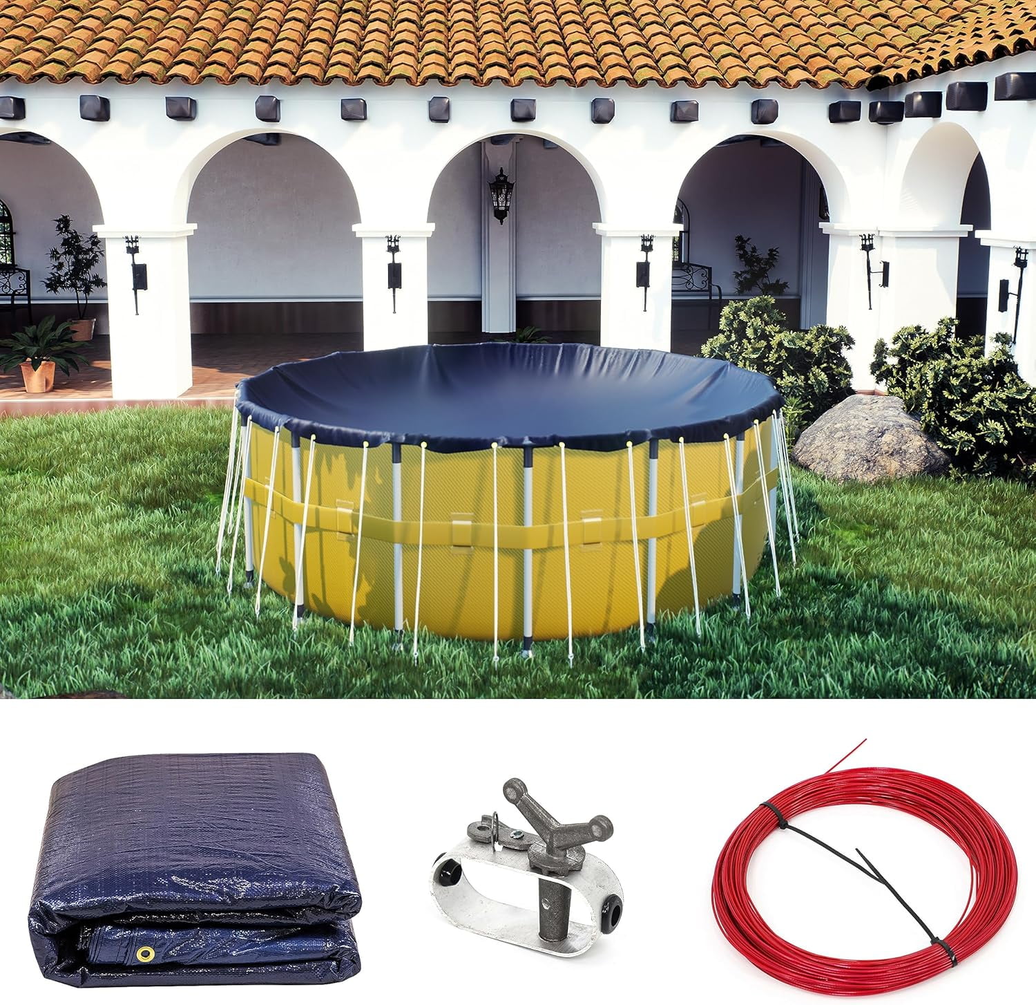 Amgo Custom Size 30' Premium Round Blue Winter Swimming Pool Cover Tarp ...