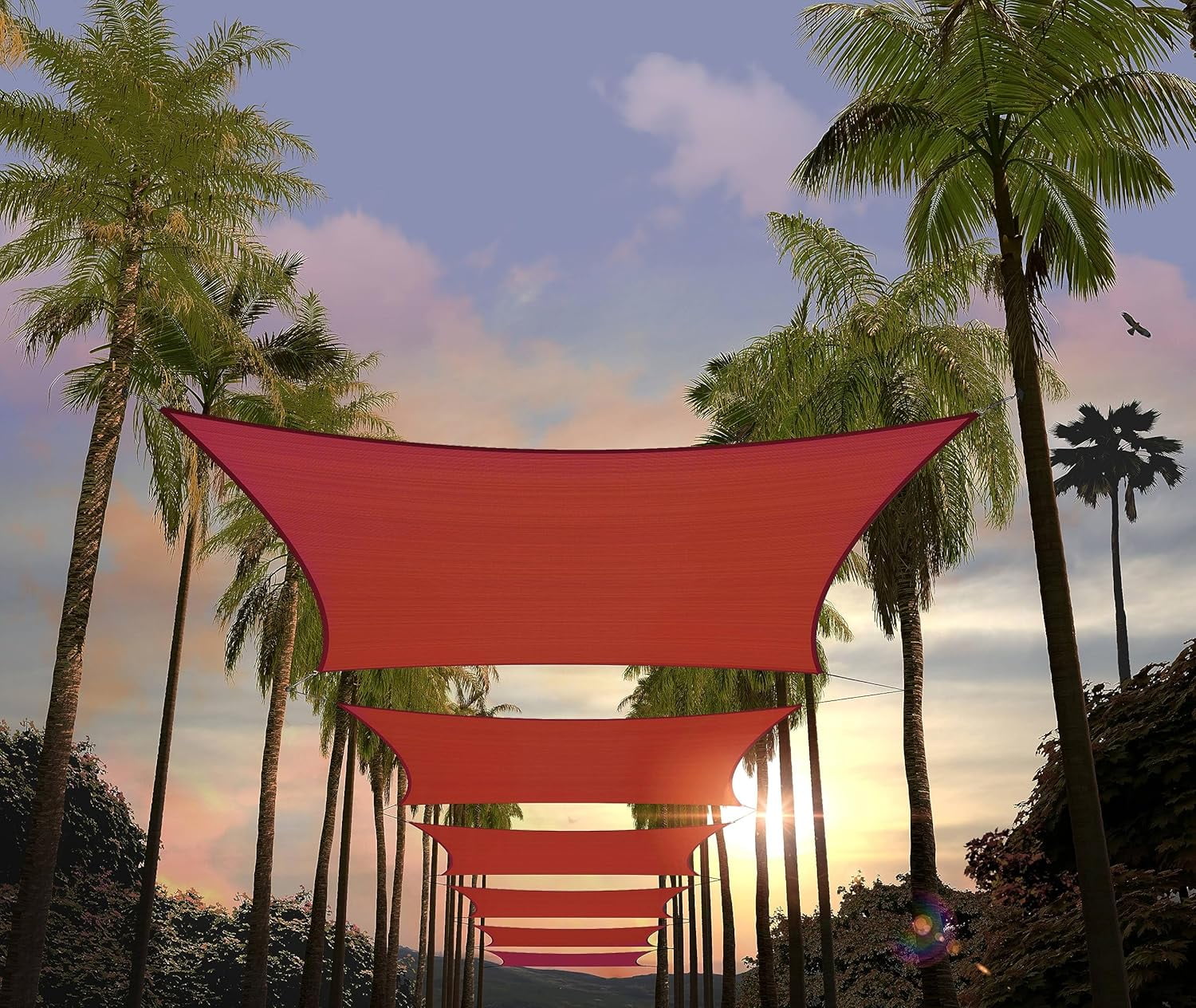 Amgo Custom Size 9' x 24' Red Rectangle Square Sun Shade Sail UPF50 ...