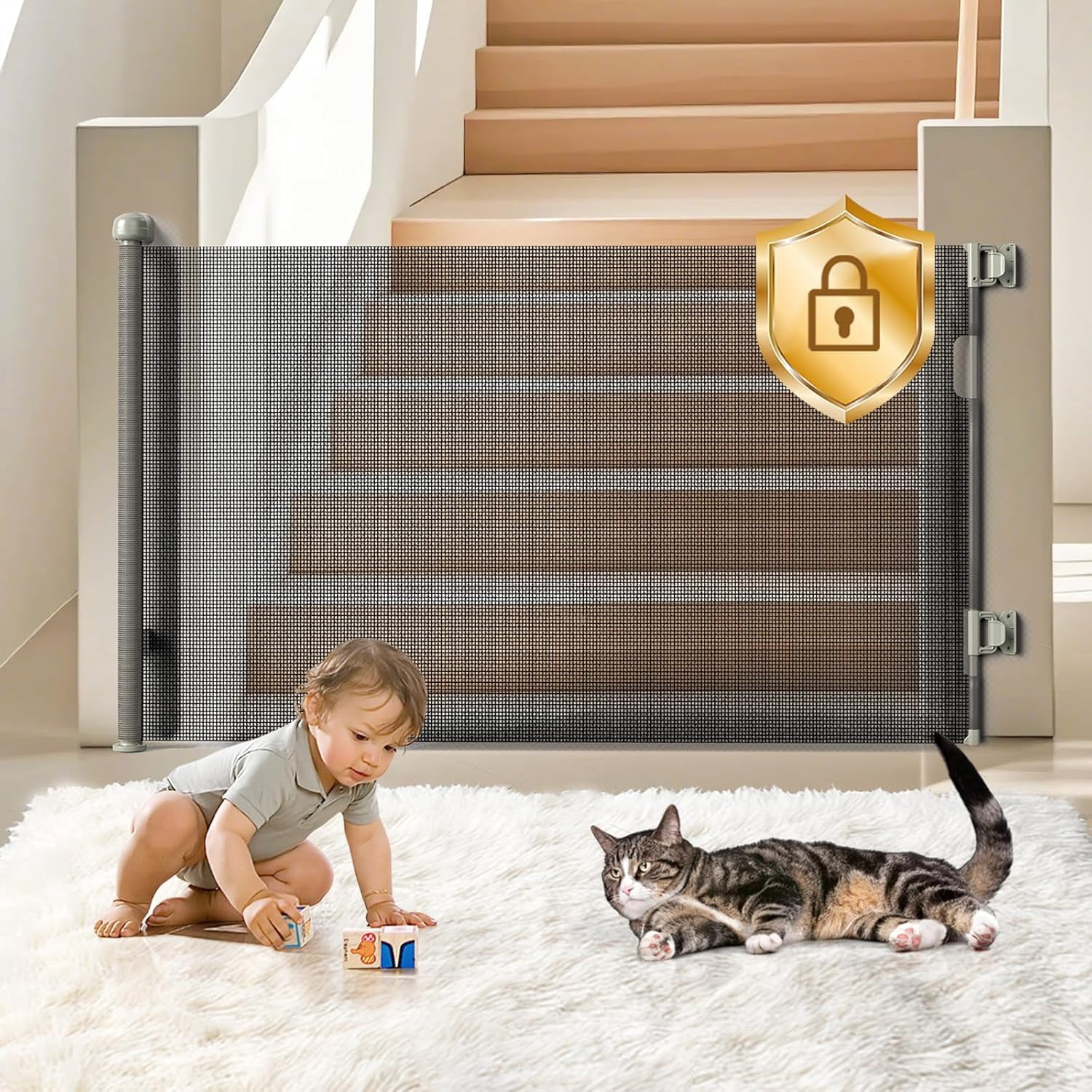 Amgo Grey Baby Gate for Stairs,Retractable Baby Gates Extends to 54 ...
