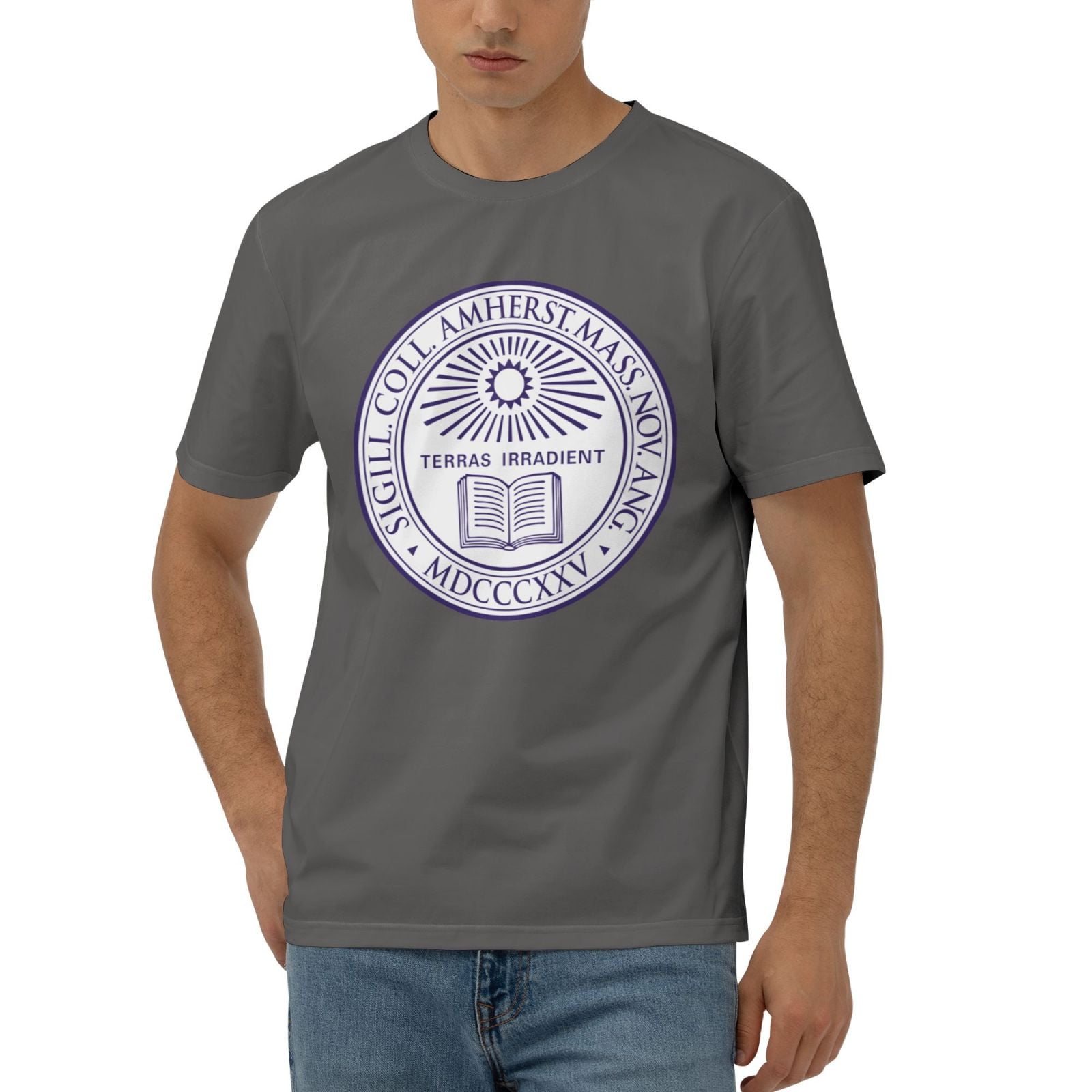 Amherst College Logo Men'S 170g Combed Cotton Short Sleeve T-Shirt ...
