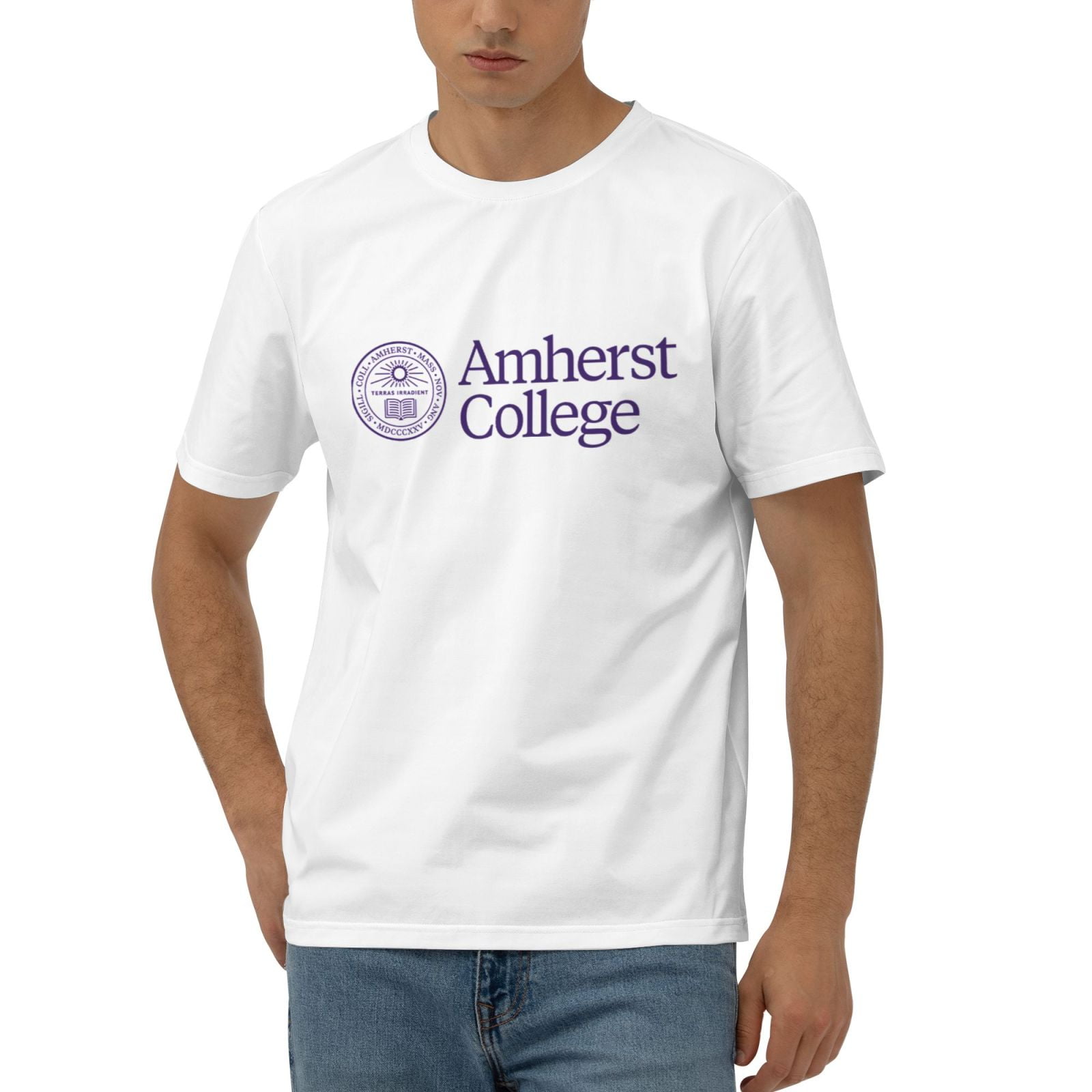 Amherst College Logos Men'S 170g Combed Cotton Short Sleeve T-Shirt ...