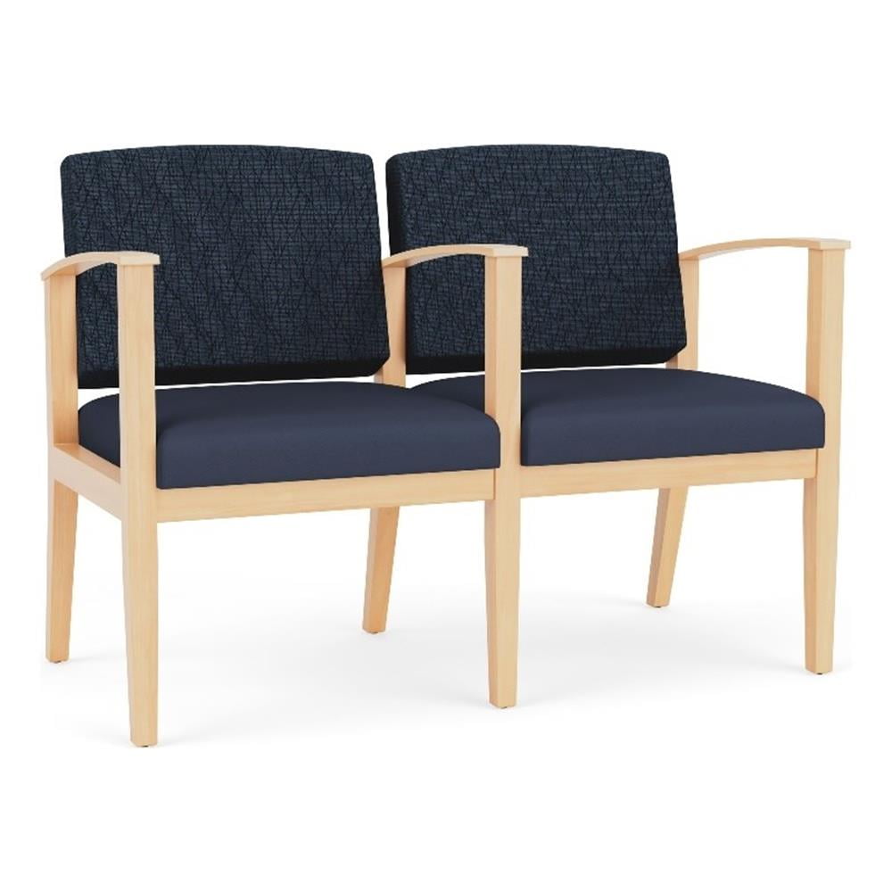Amherst Wood Reception 2 Seat Tandem Seating / Natural Wood / Blue ...