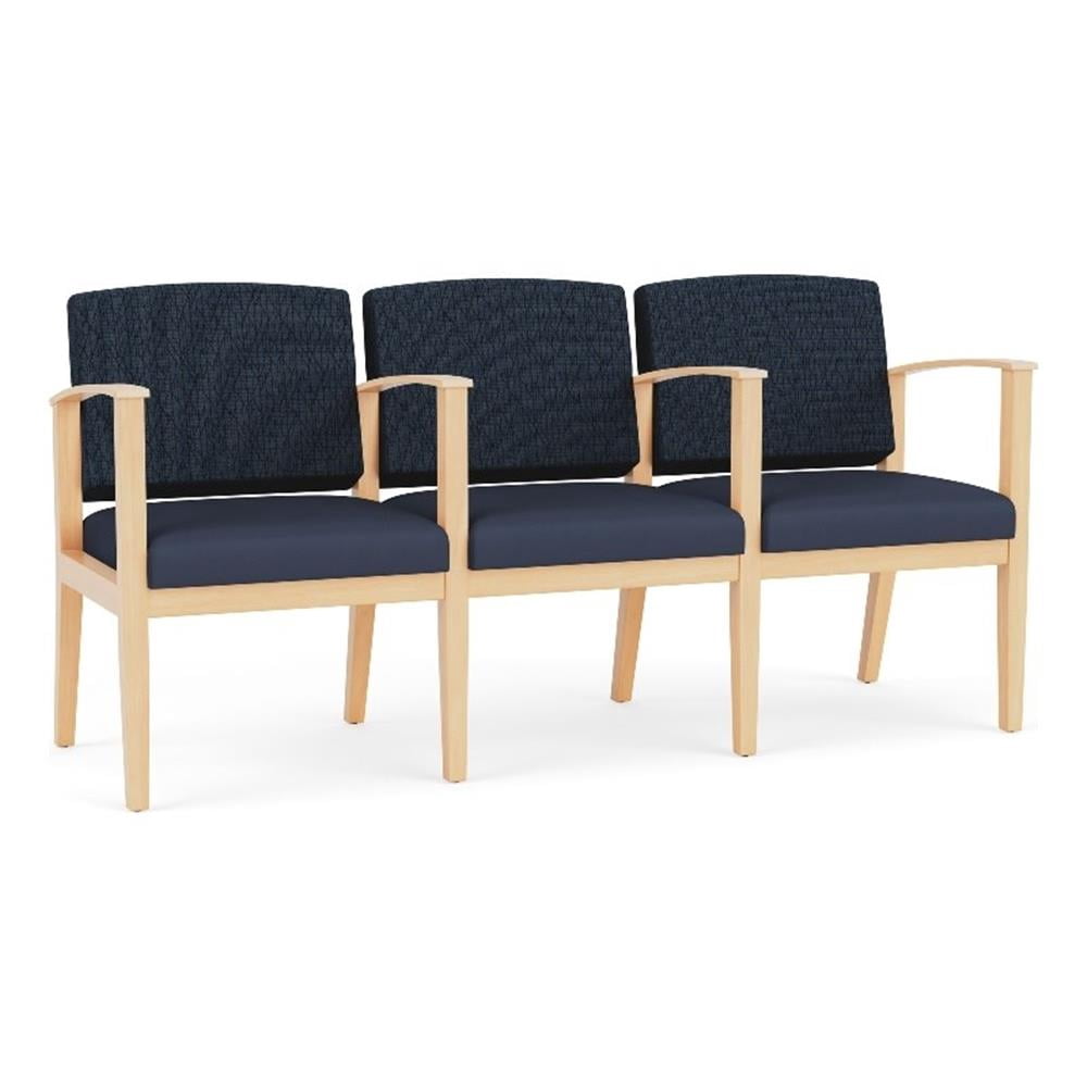 Amherst Wood Reception 3 Seat Tandem Seating / Natural Wood / Blue ...