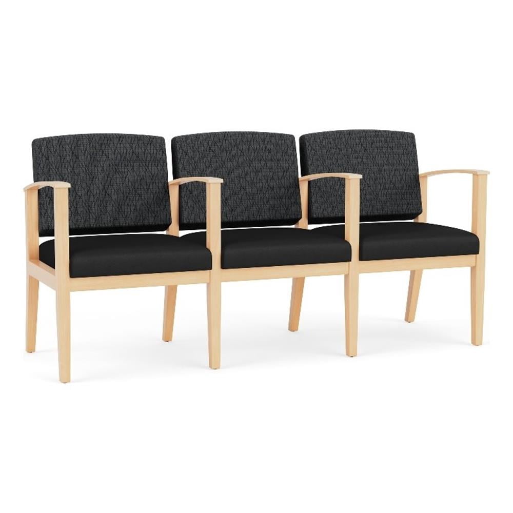 Amherst Wood Reception 3 Seat Tandem Seating / Natural Wood / Dark Gray ...