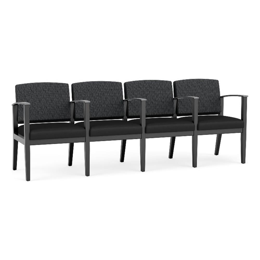 Amherst Wood Reception 4 Seat Tandem Seating / Black Wood / Dark Gray ...