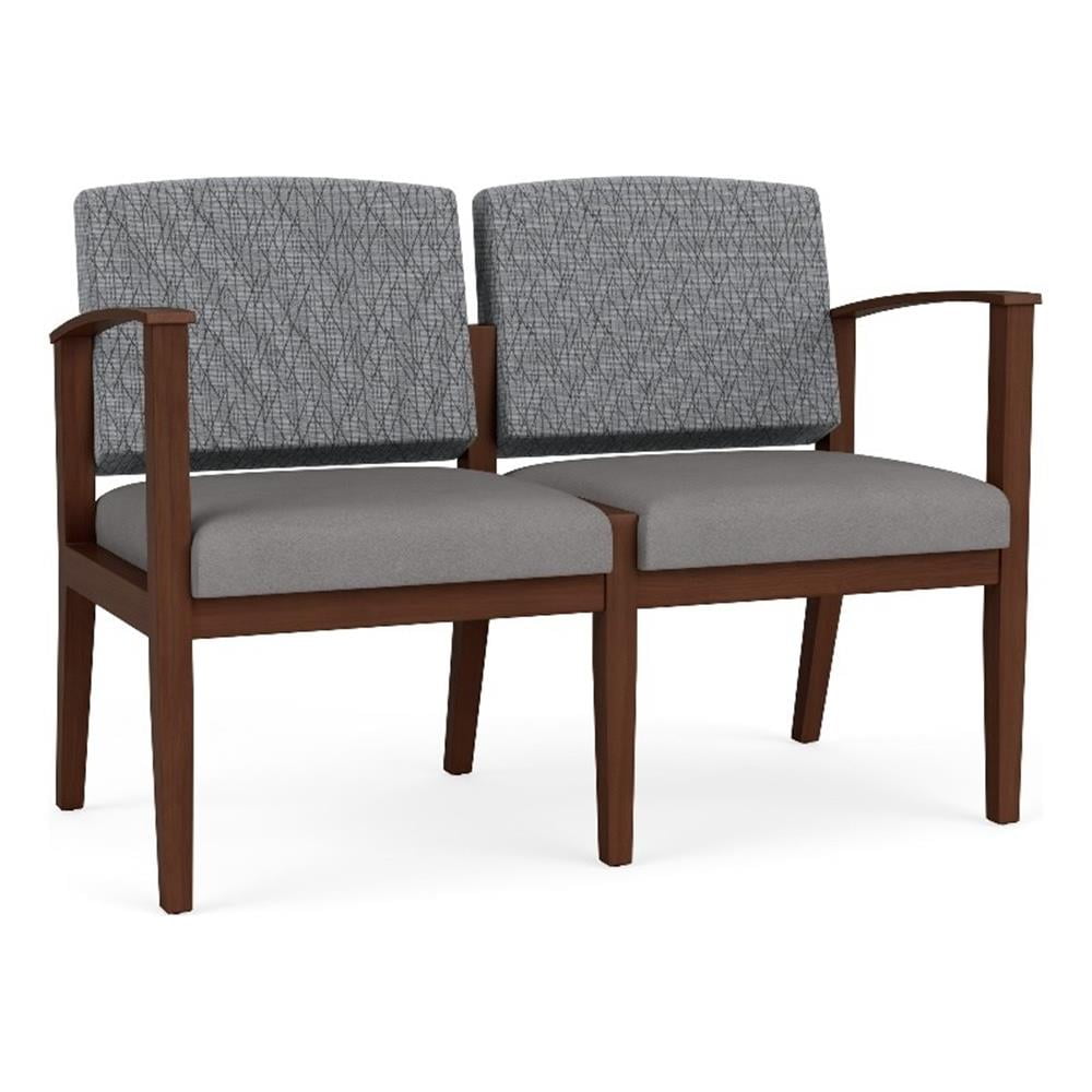 Amherst Wood Reception Waiting 2-Seat Chair / Walnut Wood / Gray / Gray ...