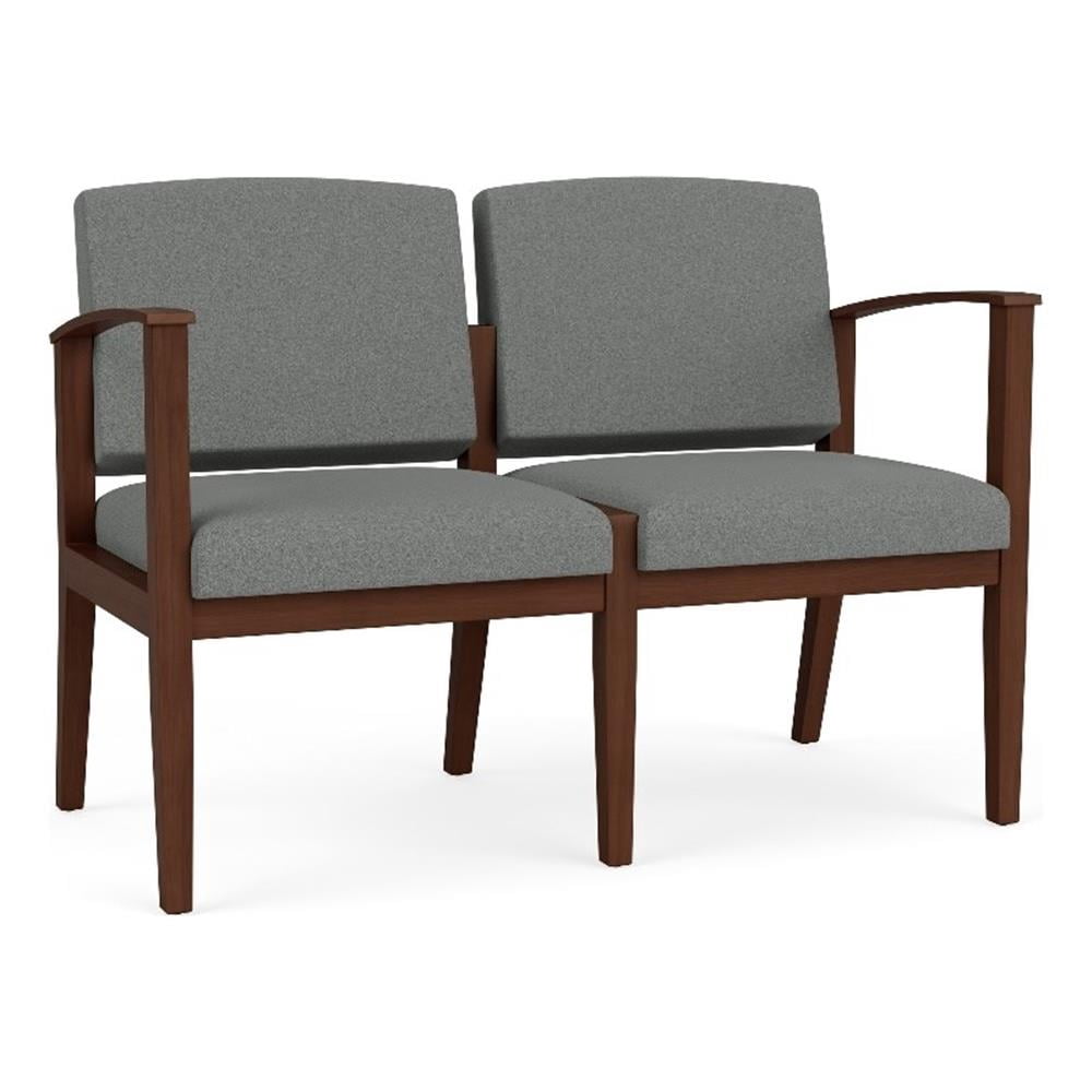 Amherst Wood Reception Waiting 2-Seat Chair / Walnut Wood / Light Gray ...
