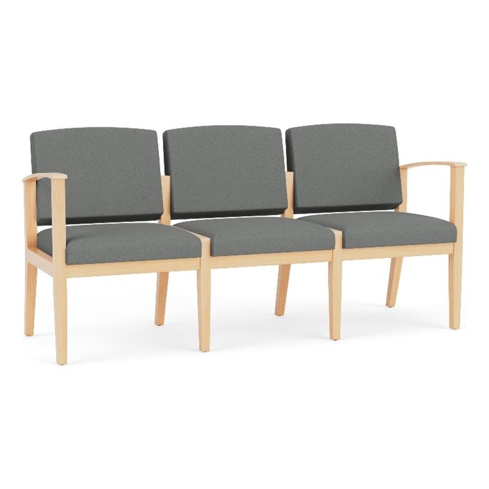 Amherst Wood Reception Waiting 3-Seat Chair / Natural Wood / Light Gray ...