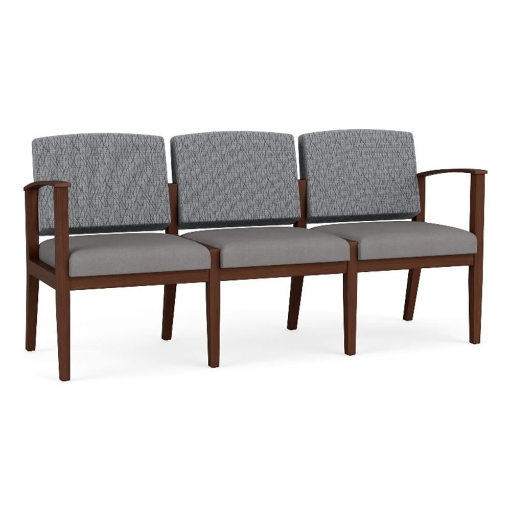 Amherst Wood Reception Waiting 3-Seat Chair / Walnut Wood / Gray / Gray ...